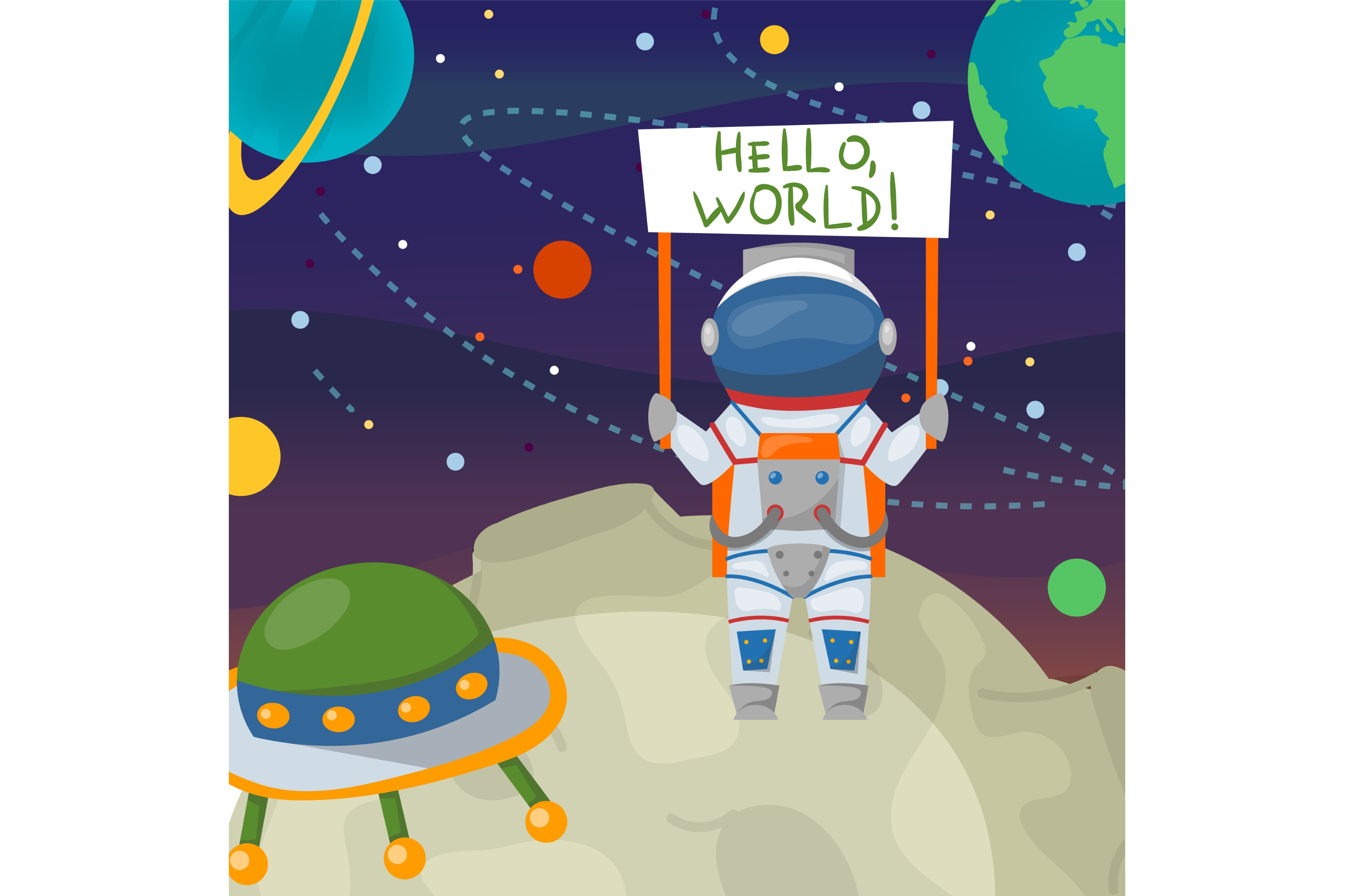 Spaceman cartoon astronaut in space, a Person Illustration by KitVector