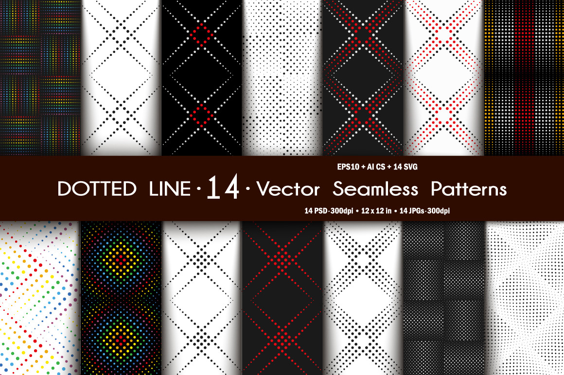 Set Dotted Line Seamless Patterns, a Pattern Graphic by Vectorchoice