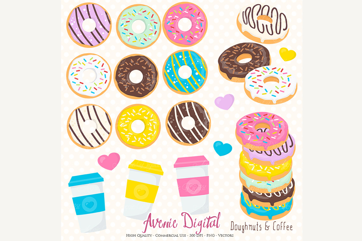 Donut and Coffee Clipart, a Food Illustration by Avenie Digital