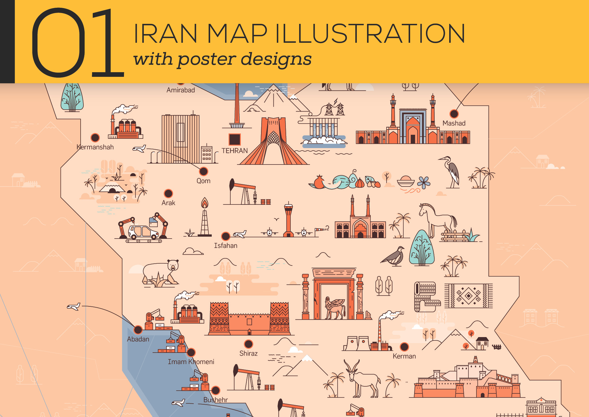 Iran Map Illustration, an Illustration by Kursat Unsal