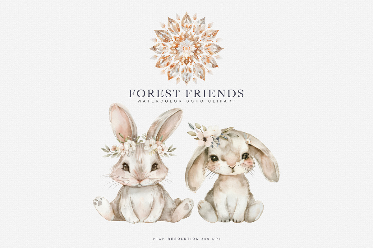 woodland boho animal clipart set, an Animal Illustration by Pink Studio Art