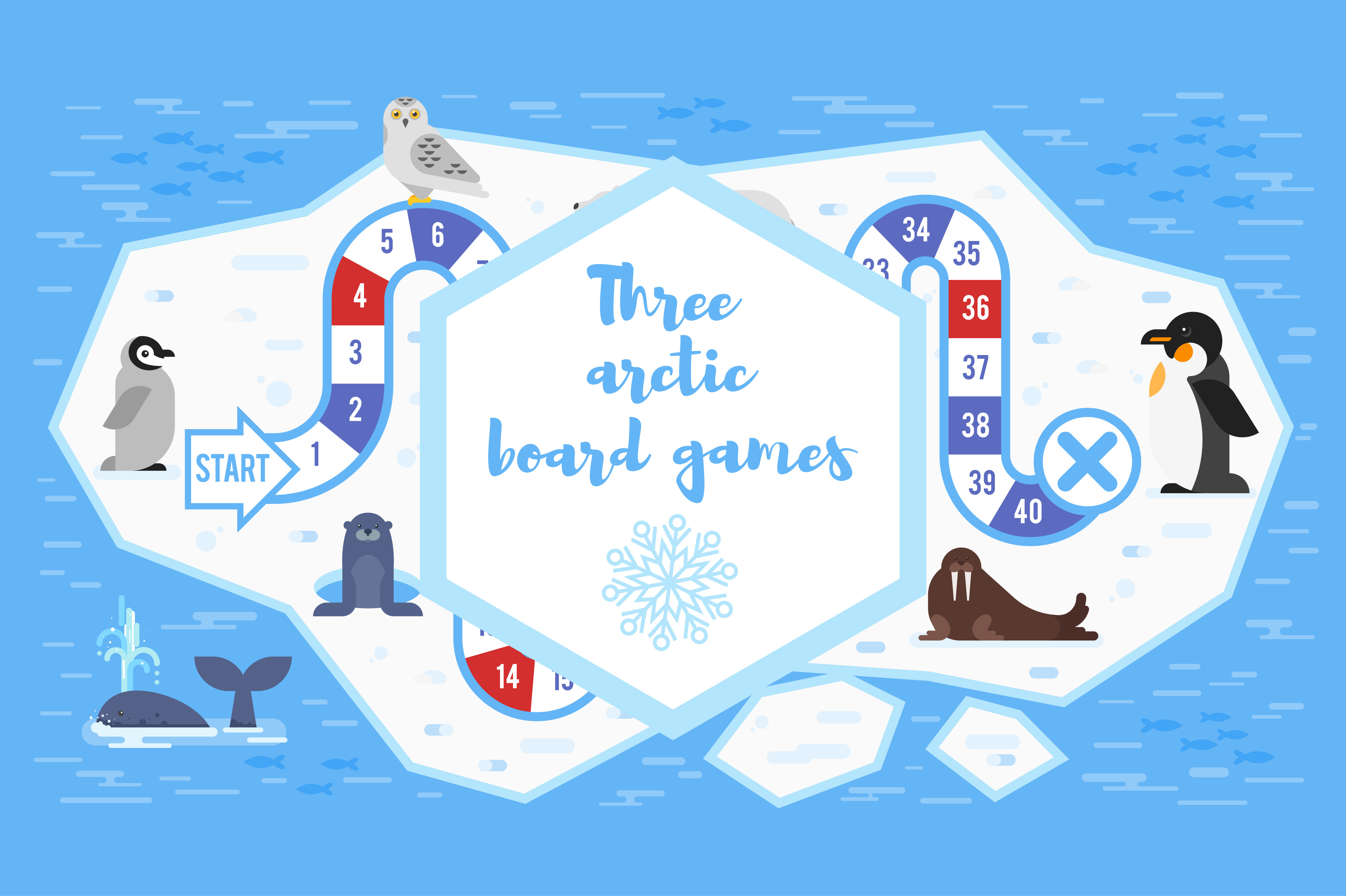 Three arctic board games, a Background Graphic by Cartoon time!
