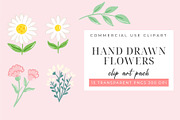 Hand Drawn Floral Clipart PNG Set, an Object Graphic by Printable ...