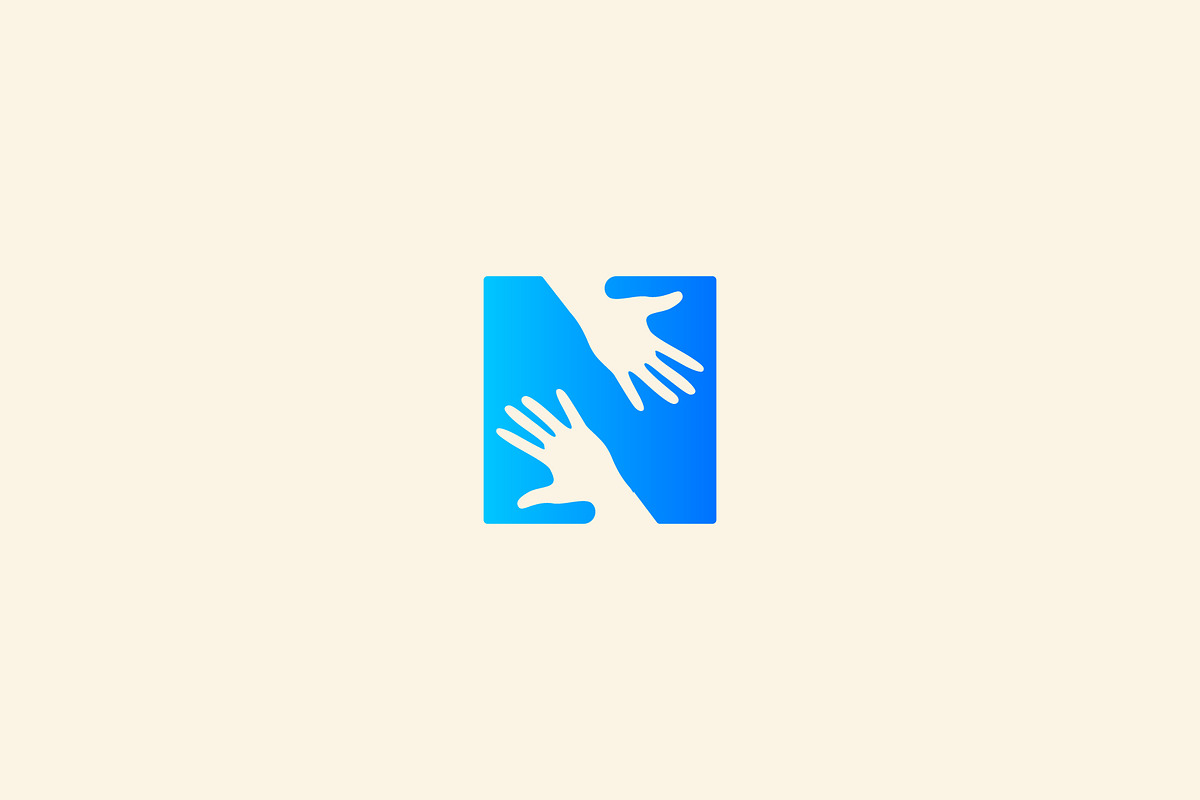 minimal N letter, initial hand logo