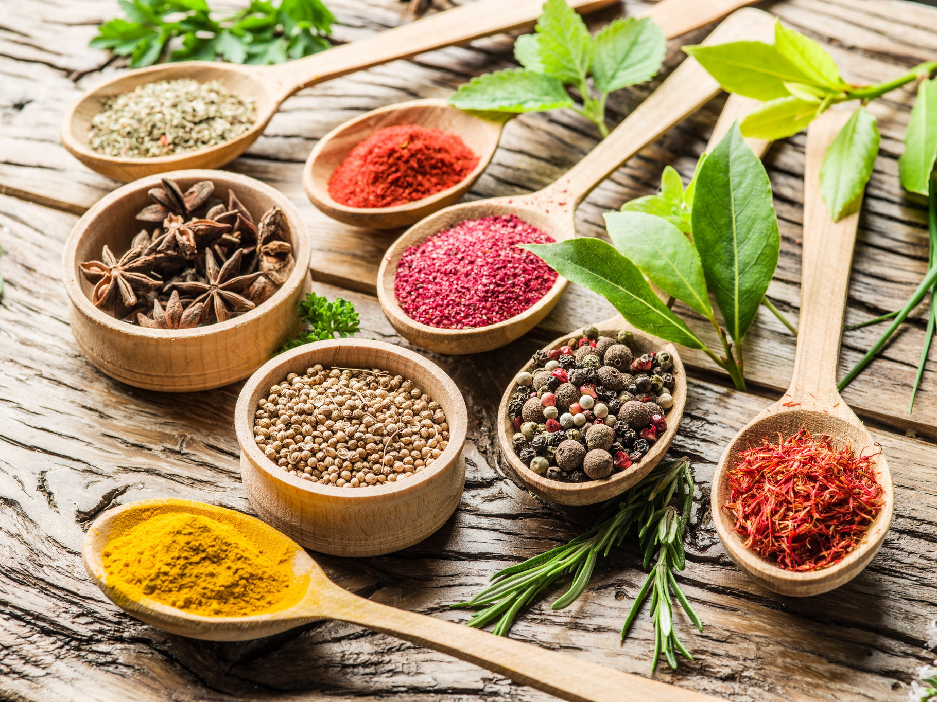 Assortment of colorful spices in the containing spice, gourmet, and ...