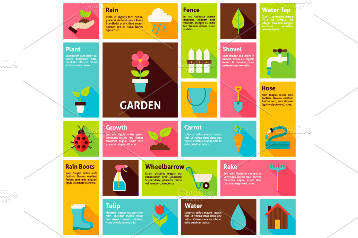 Spring Garden Flat Infographics, a Seasonal Illustration by Anna_leni
