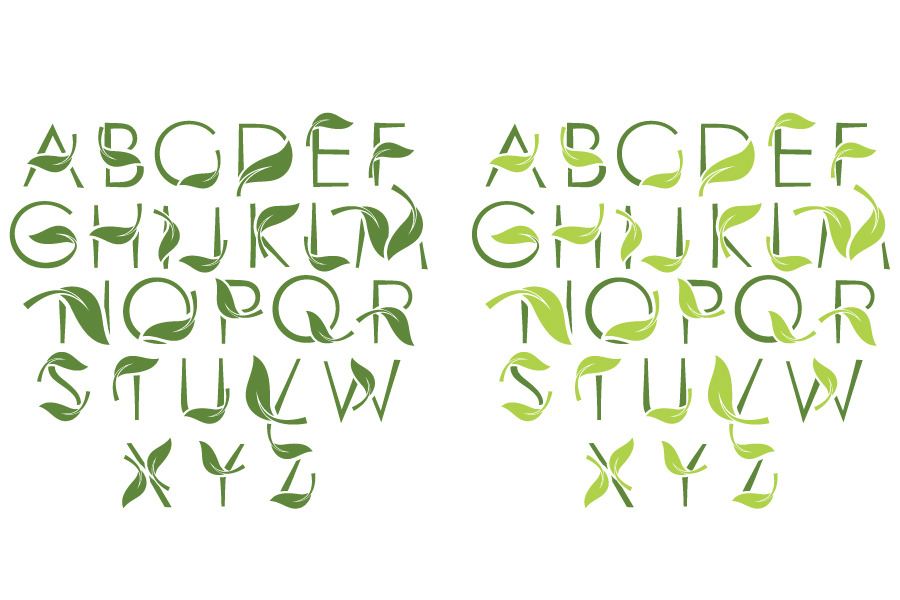 Font set with leaves, an Illustration by UVAconcept