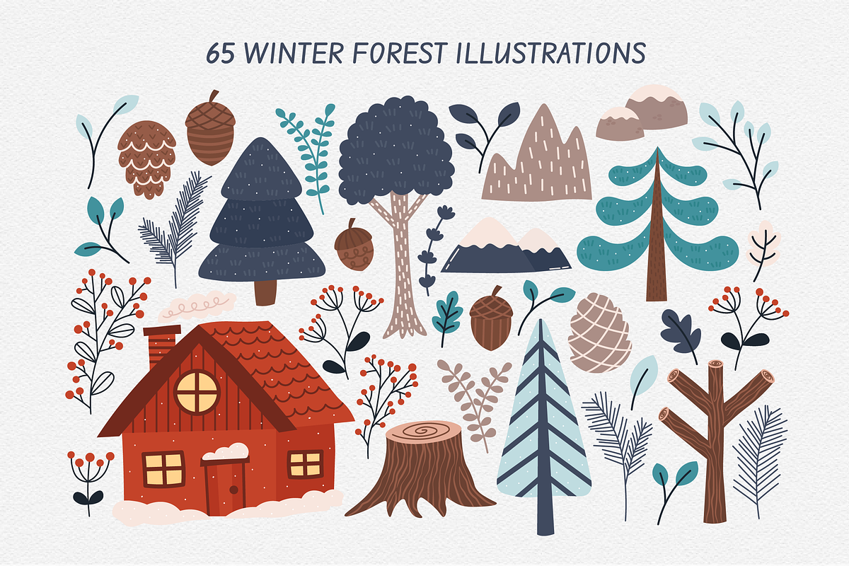 Winter Forest Clipart&Cards&Patterns, an Object Graphic by semenova.sense