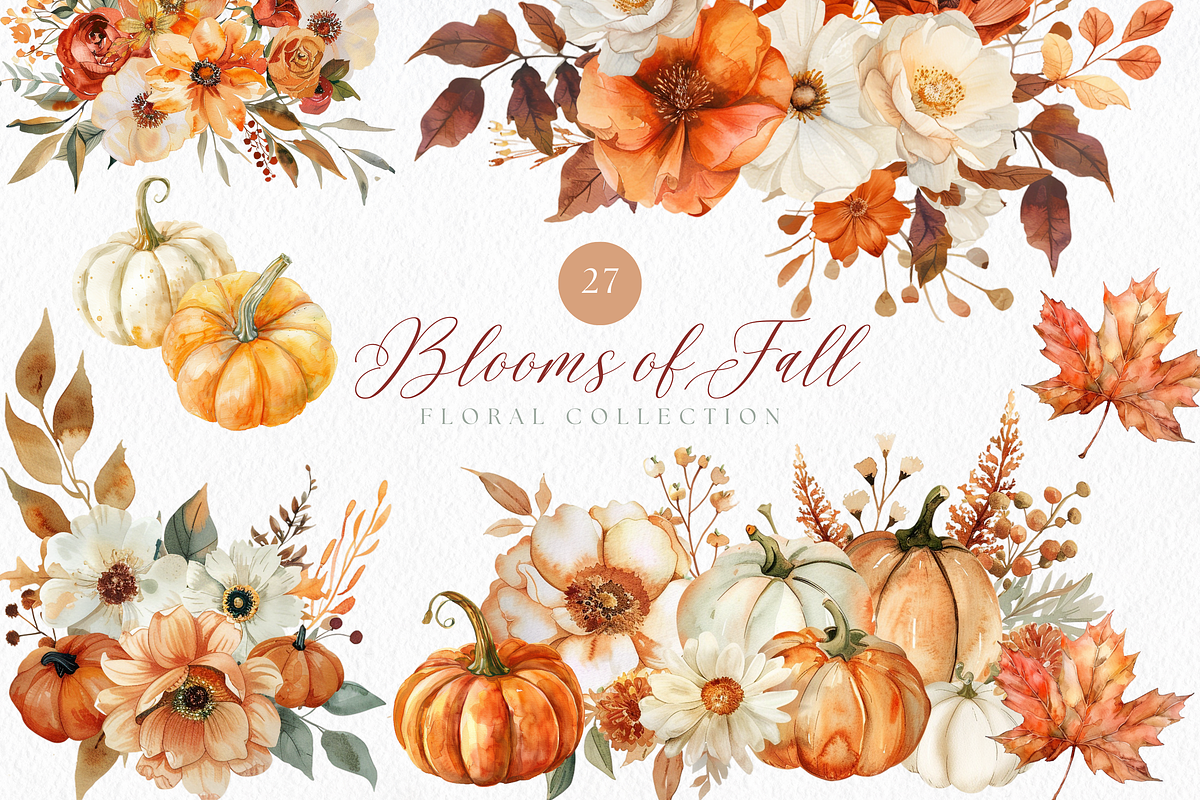 Floral Pumpkin Fall Clipart, a Seasonal Illustration by ClipArtCharm