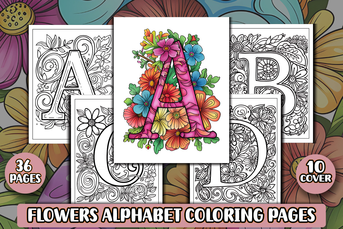 Flowers Alphabet Coloring Pages, an Illustration by protabsorkar11