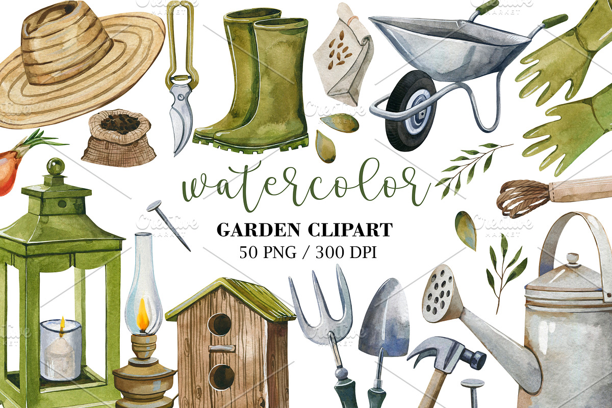 Watercolor Garden Clipart, PNG