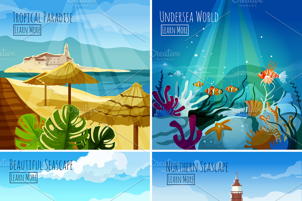 Seascape design concept set, an Icon by Macrovector | Creative Market