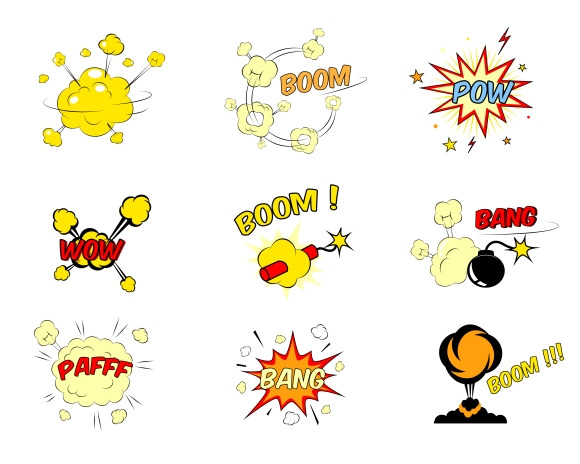 Comic cartoon Explosions and Bubbles, an Illustration by Microvector