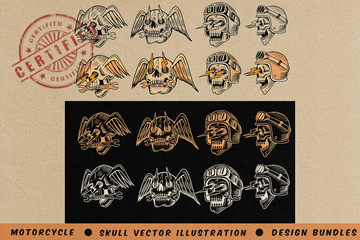 Motorcycle Skull Vector logo, an Illustration by Illousa