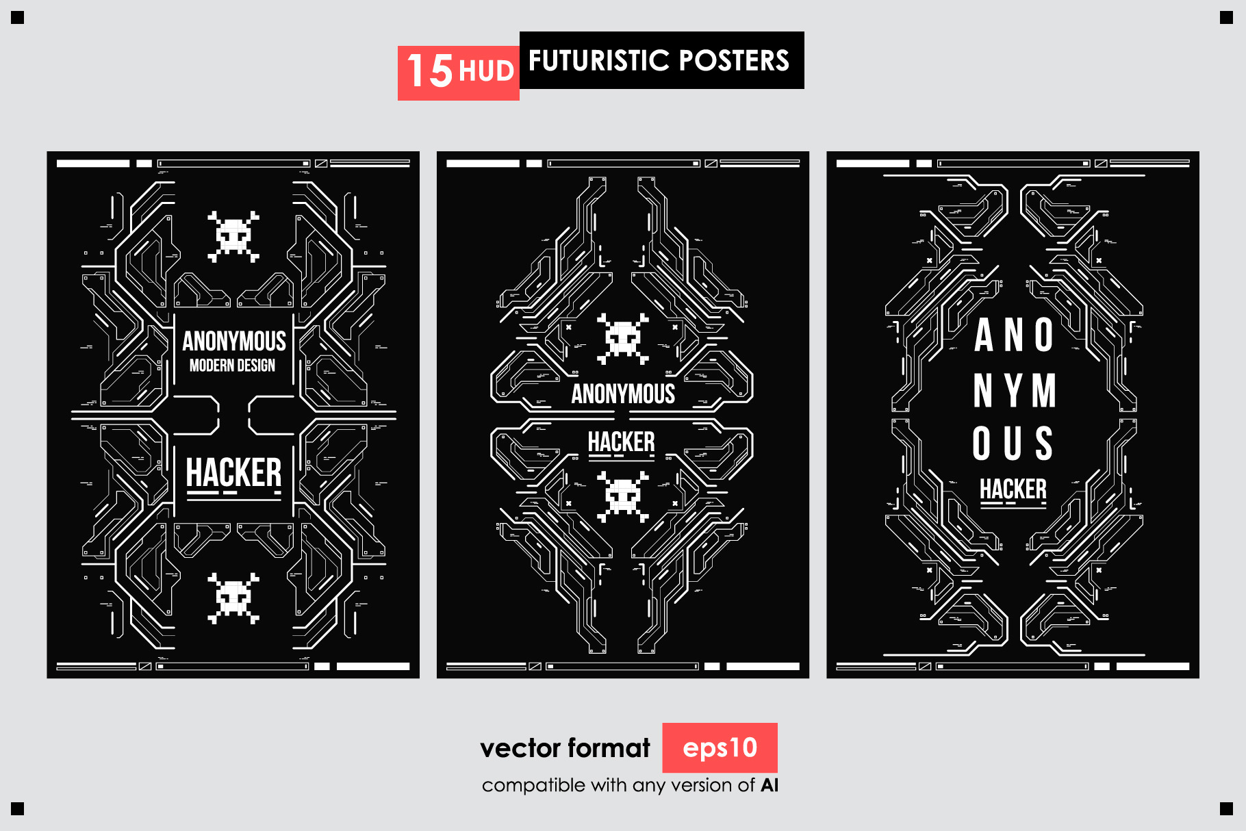 Set of 15 futuristic HUD posters., a Technology Illustration by Andrew_Derr