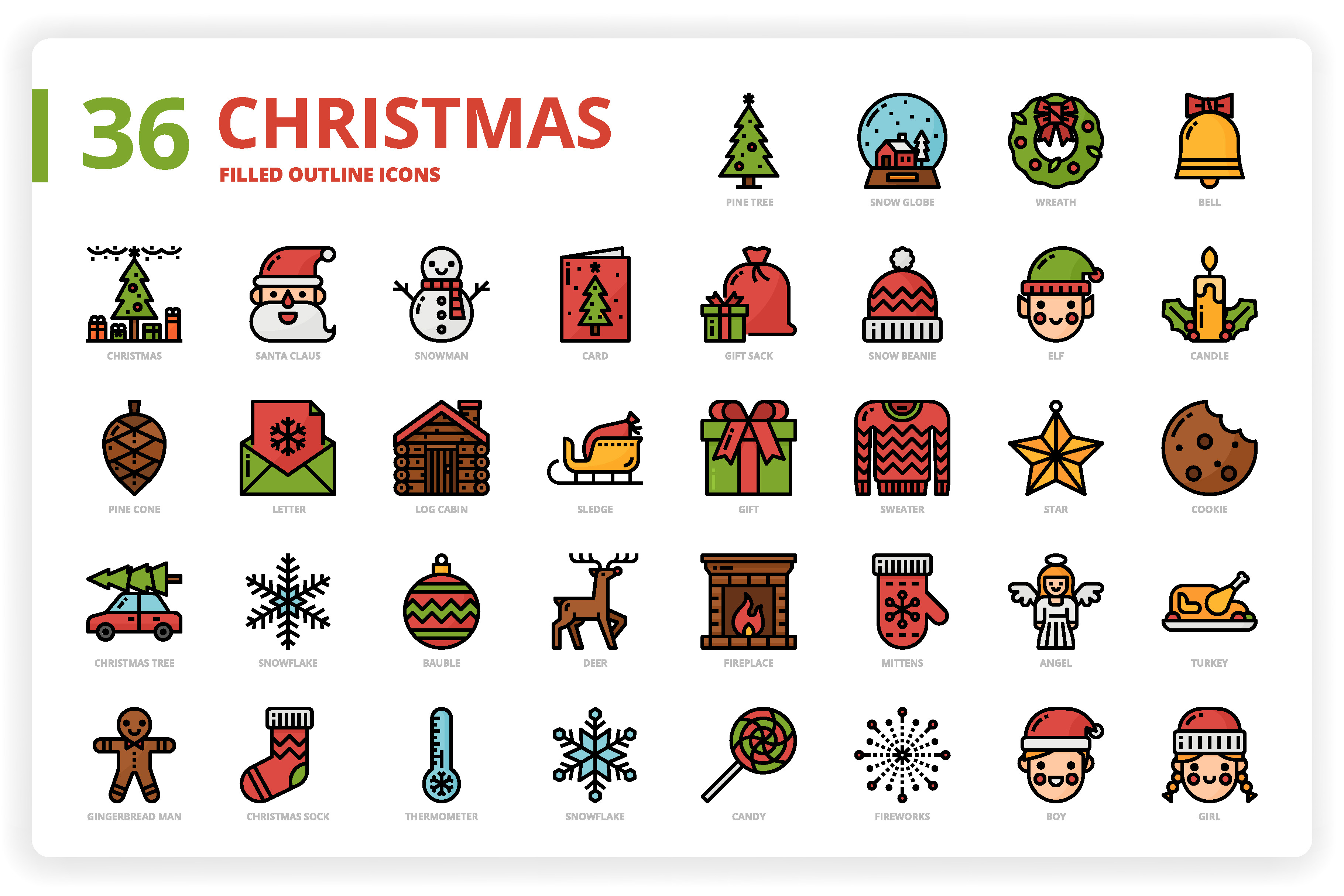 36 Christmas Icons x 3 Styles, an Icon by monkik