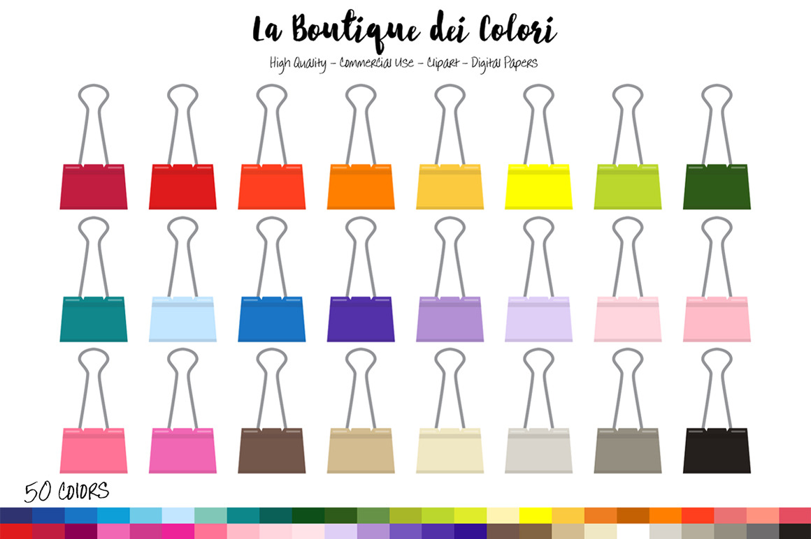 50 Rainbow Binder Clips Clipart, an Education Illustration by La ...