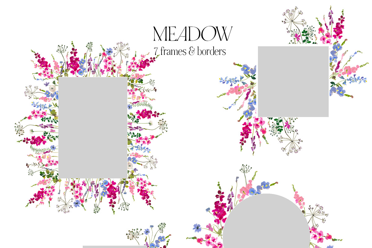 Meadow - watercolour field flowers clipart and patterns