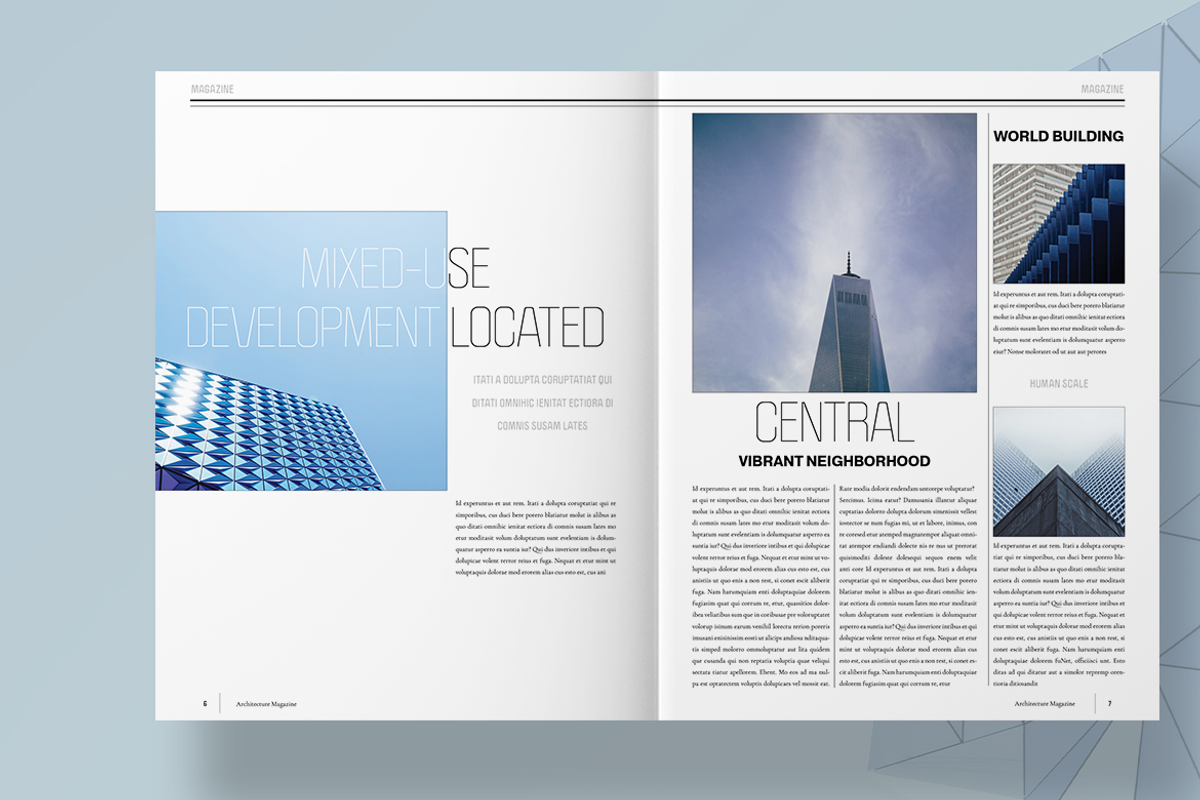 Blue Architecture Magazine Layout, a Magazine Template by Boris Cupac