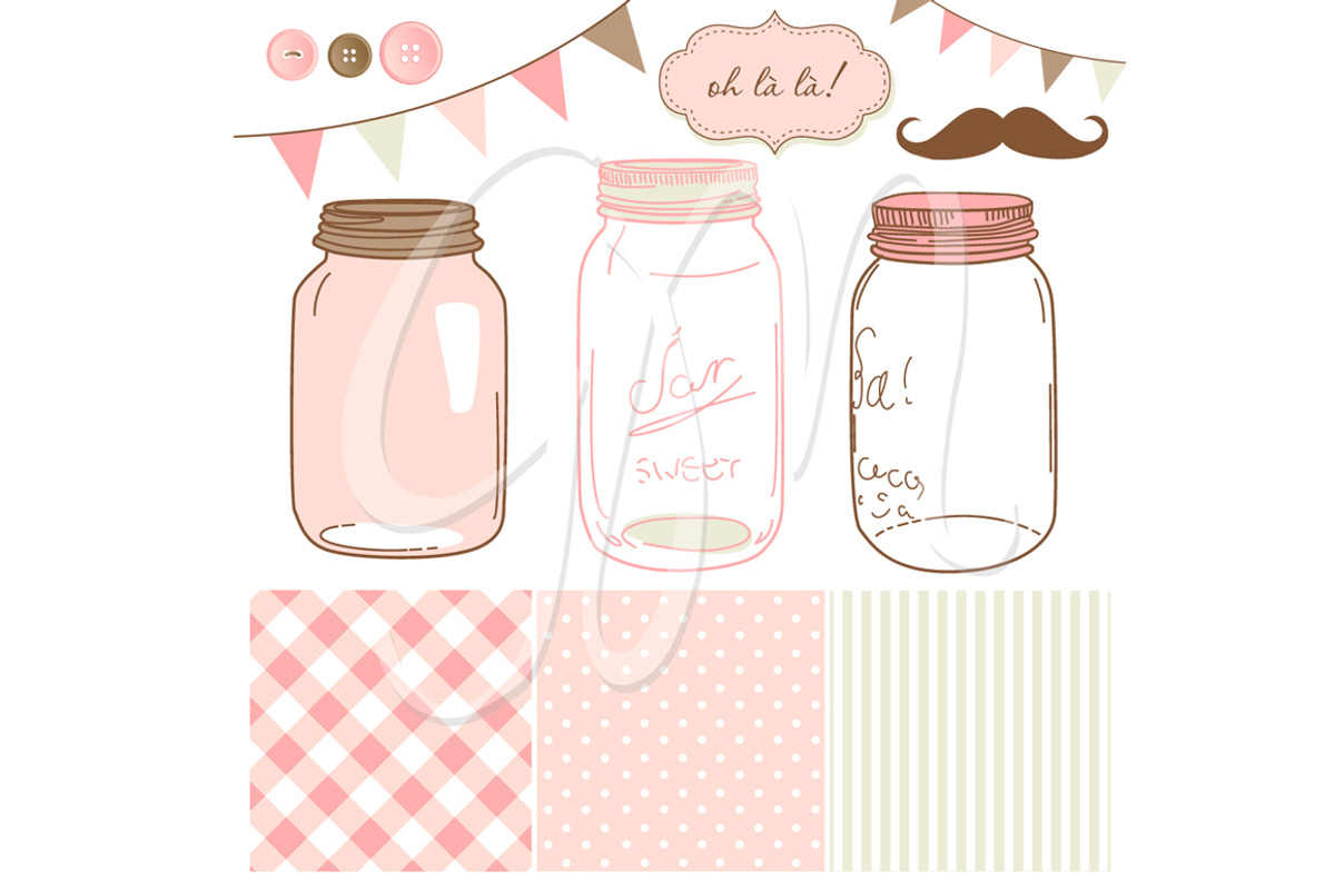 Mason Jars, card template, patterns, an Illustration by GraphicMarket