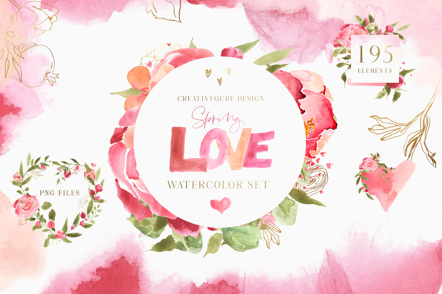 Spring Love Watercolor Clipart, a Texture Illustration by Creativeqube ...