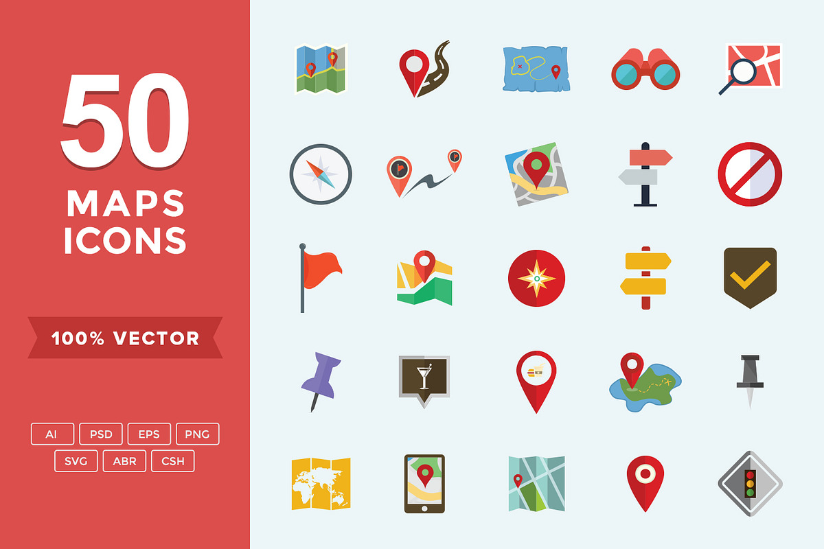 Navigation / Maps Flat Vector Icons, a Solid Icon by Jumbo Icons