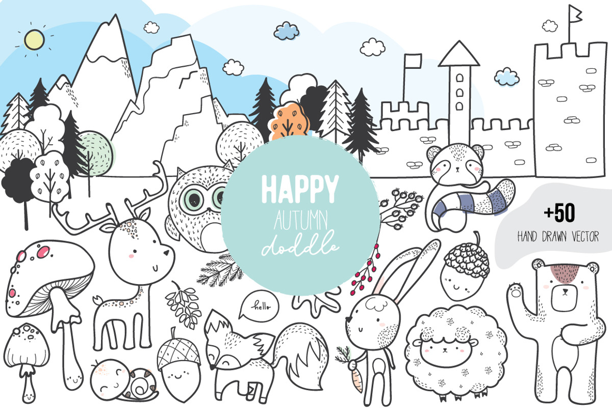 HAPPY Autumn Doodle vector, an Animal Illustration by MooBeer