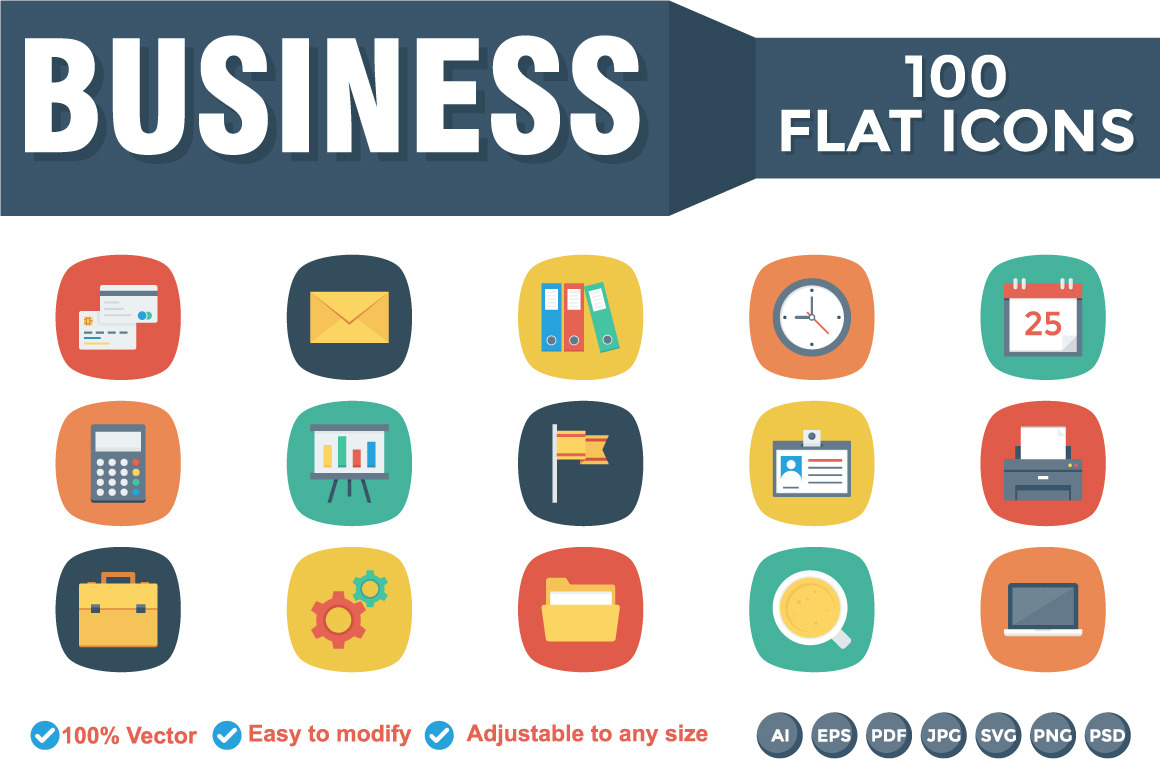 Business Flat Square Icons, an Icon by Dinosoftlabs | Creative Market