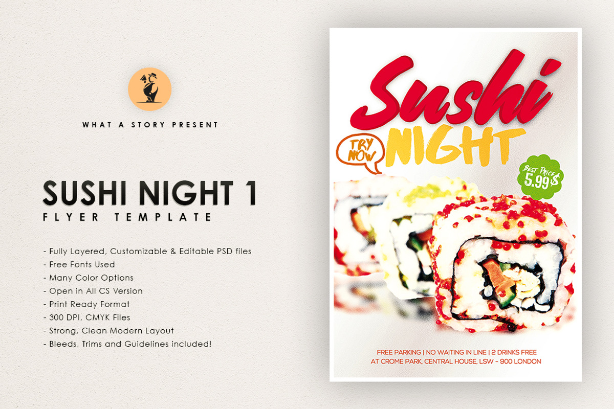 Sushi Night 1, a Flyer Template by What a Story