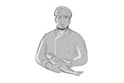 Vintage Fishmonger Holding Fish, an Illustration by patrimonio