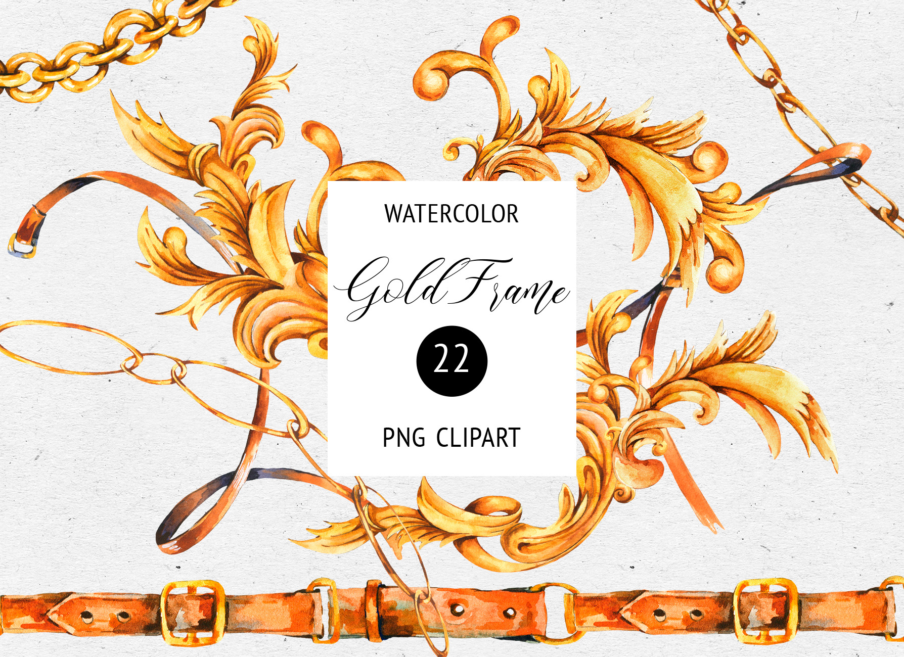 Gold Watercolor Ornament Clipart, an Animal Illustration by Depiano