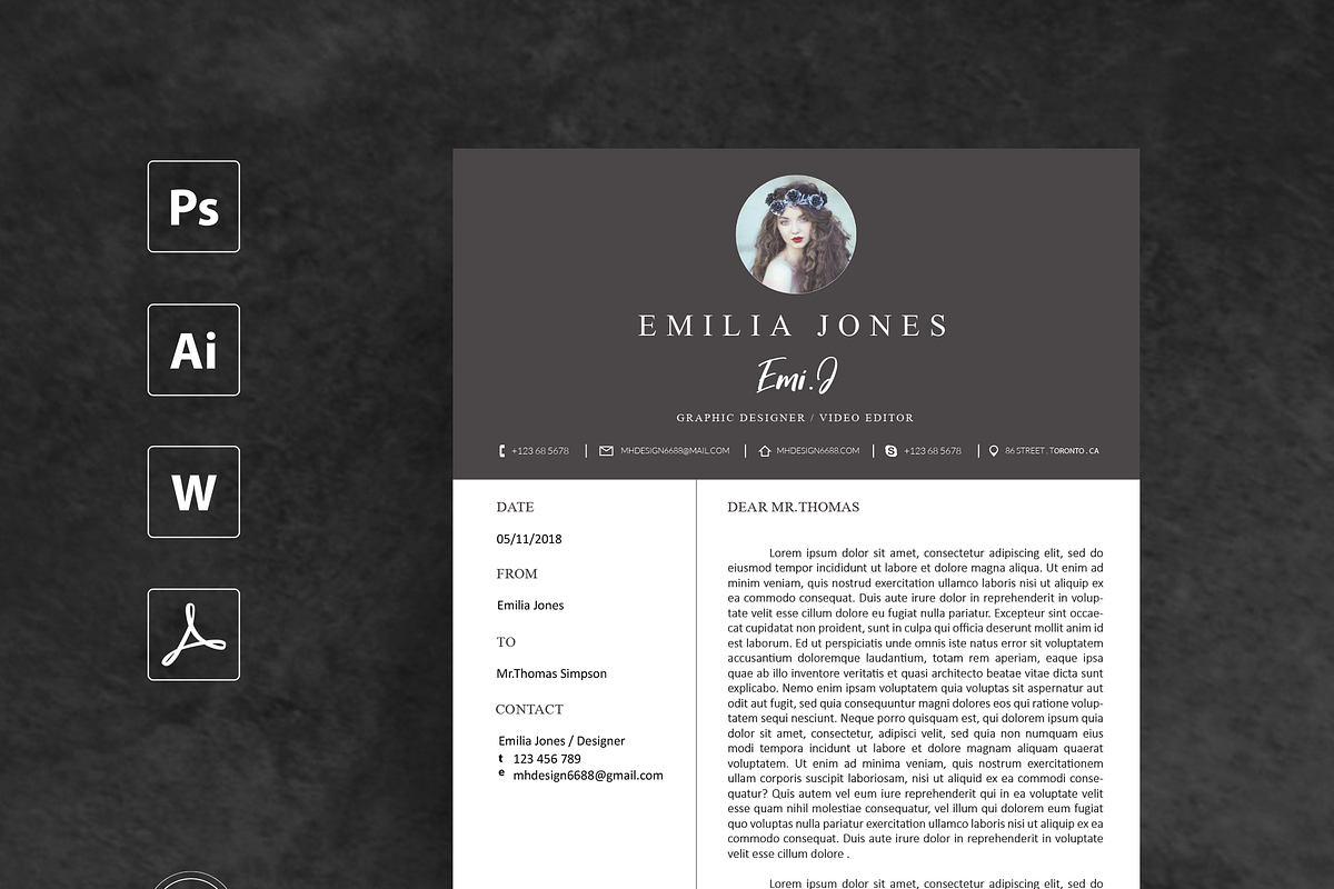 Dark Gray Resume Template, a Resume Template by MH Design Template
