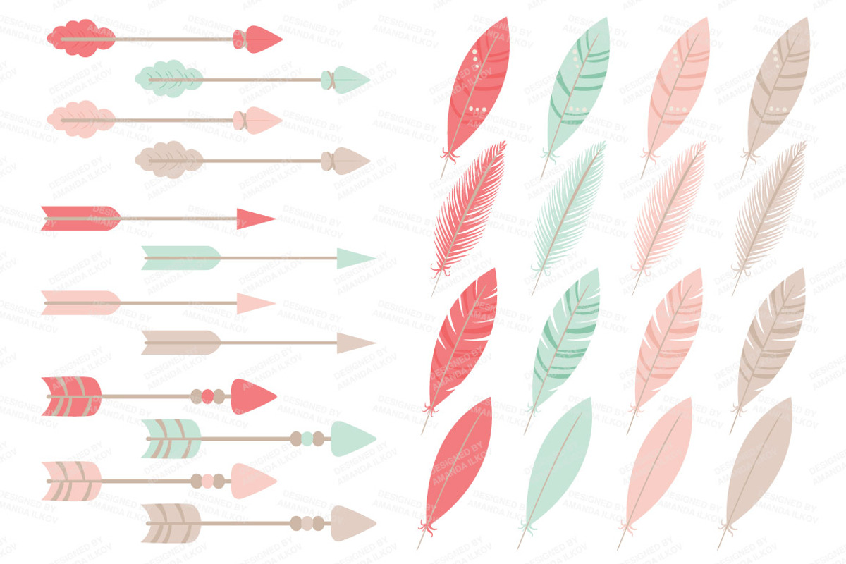 Mint & Coral Tribal Vector Clip Art, an Illustration by Amanda Ilkov