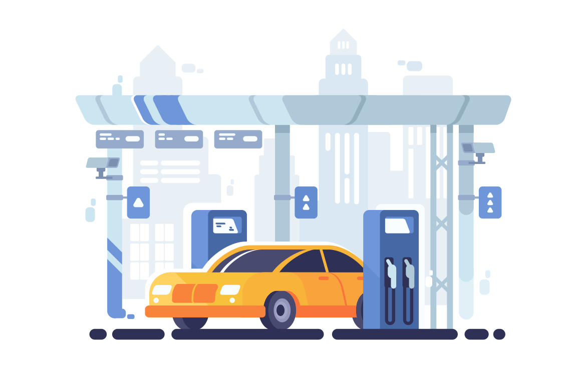 Car fueled at gas station, a Transportation Illustration by Kit8.net