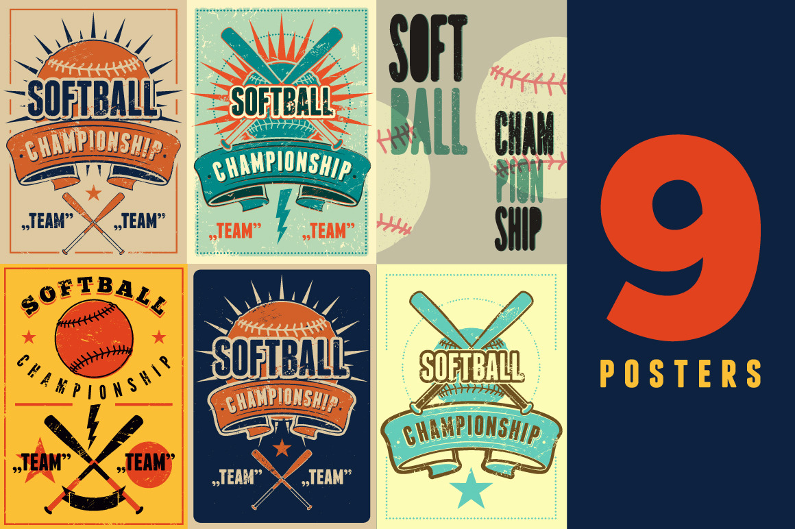 Softball Championship vintage poster, a Decorative Illustration by PoPaShop