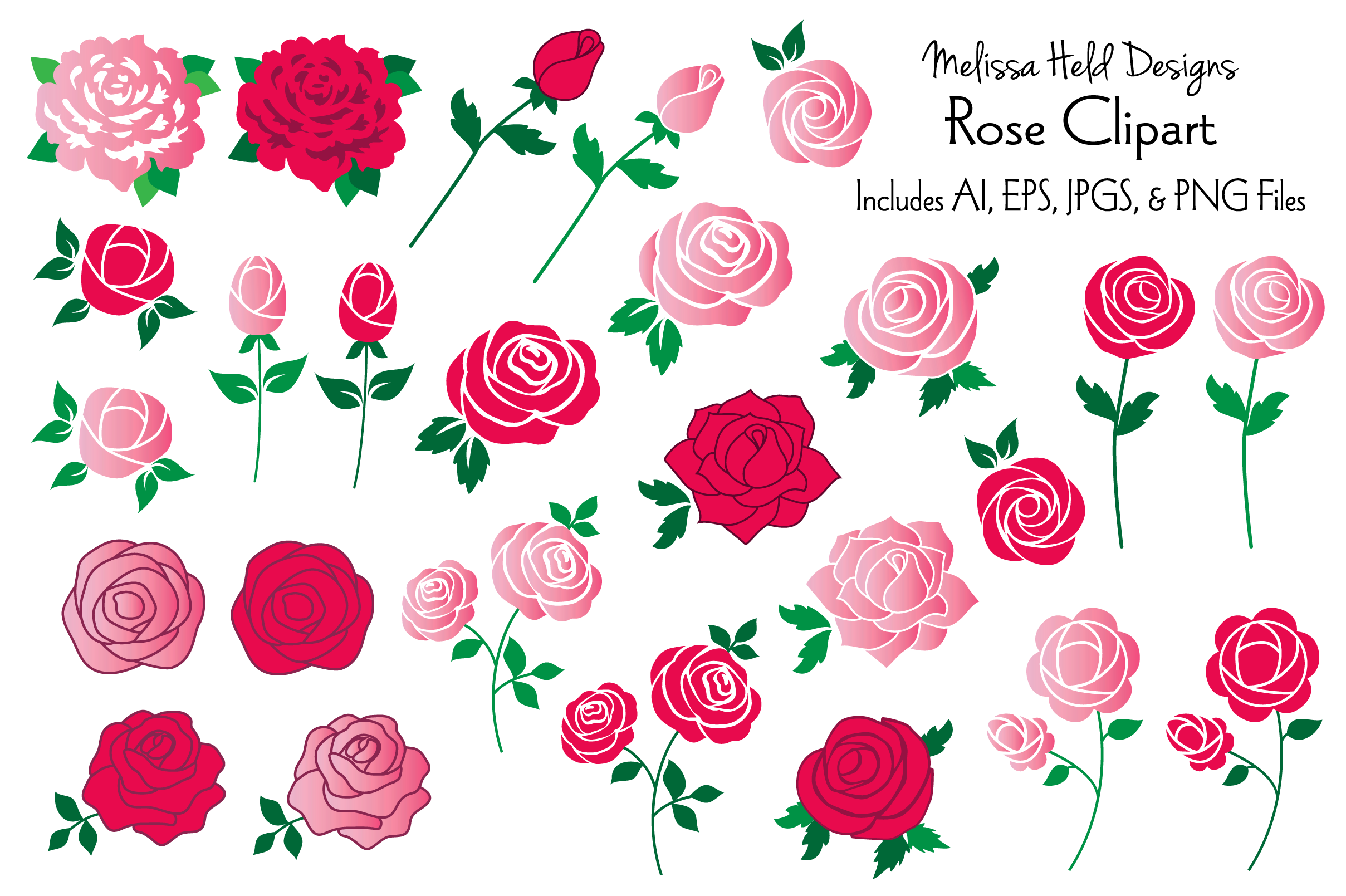 Rose Clipart, a Decorative Illustration by Melissa Held Designs