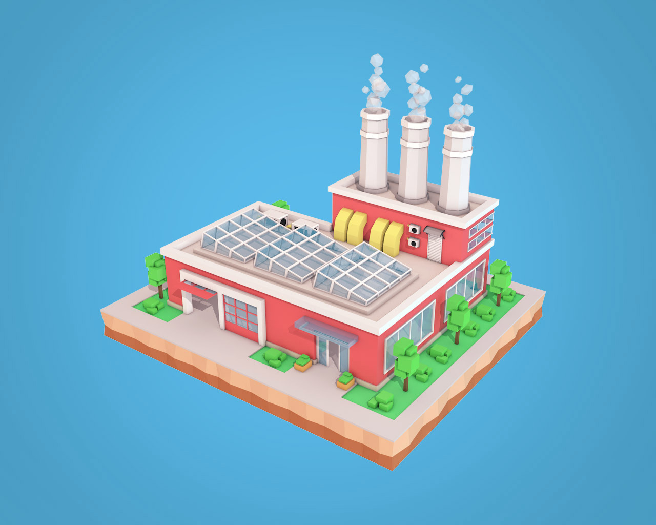 Cartoon Factory Low Poly Plant | 3D Model Architecture ~ Creative Market