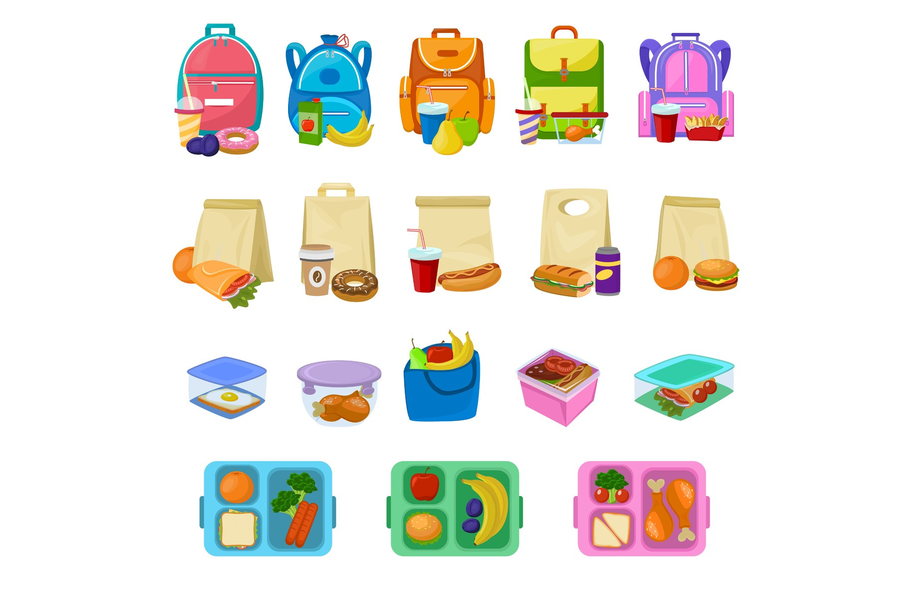 Lunch box vector school lunchbox with healthy food fruits or vegetables ...