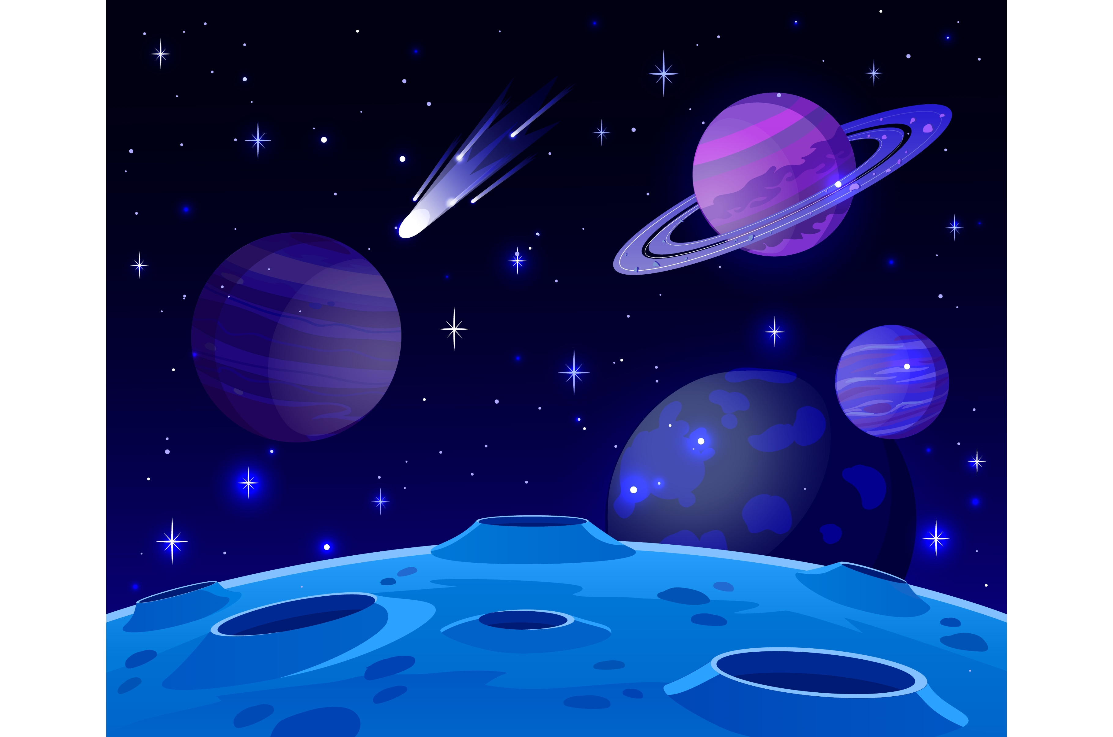 Cartoon space landscape. Cosmic, an Illustration by winwin.art ...