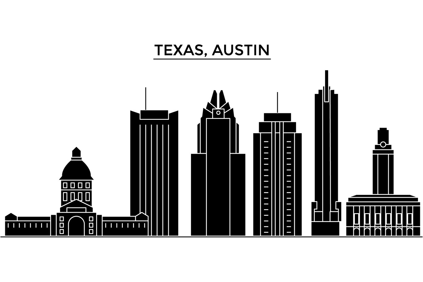 Usa, Texas Austin architecture vector city skyline, travel cityscape ...