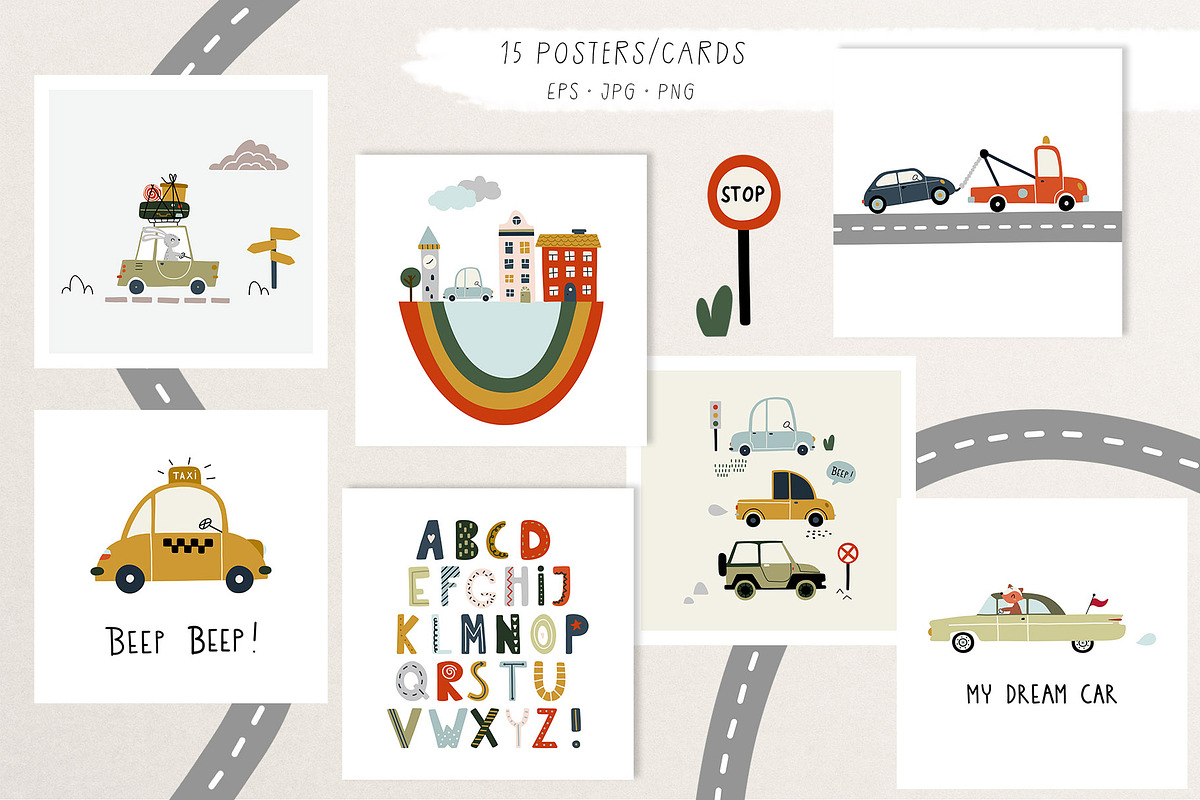 Cute Cars Clipart & Seamless Patterns