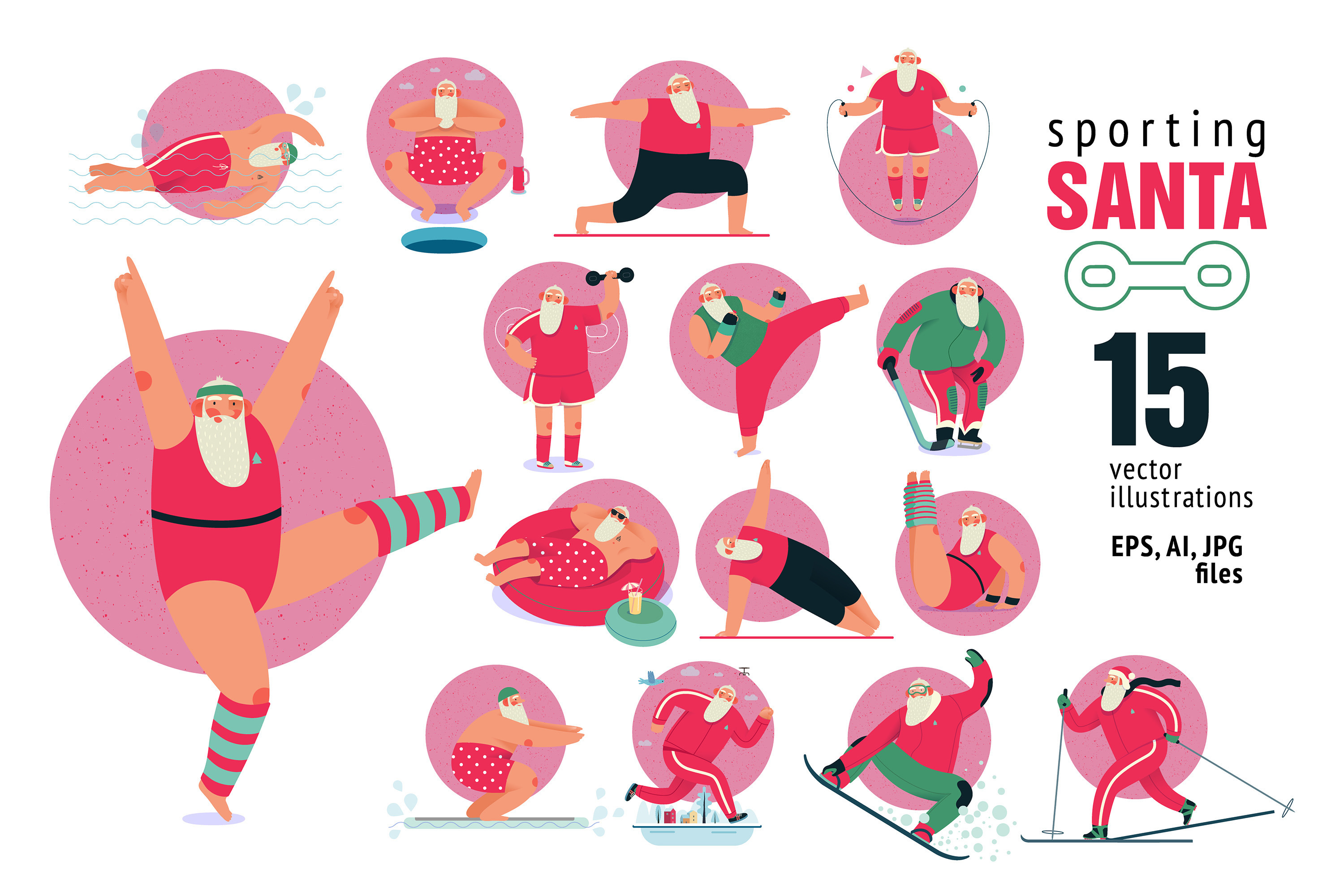 Sporting Santa, vector illustrations, an Illustration by Grivina's shop