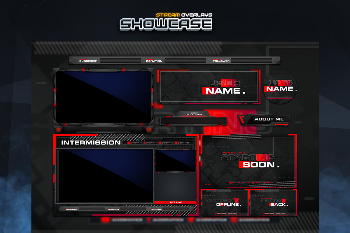 Modern Stream Overlays Pack, a Social Media Template by Graphics Frag