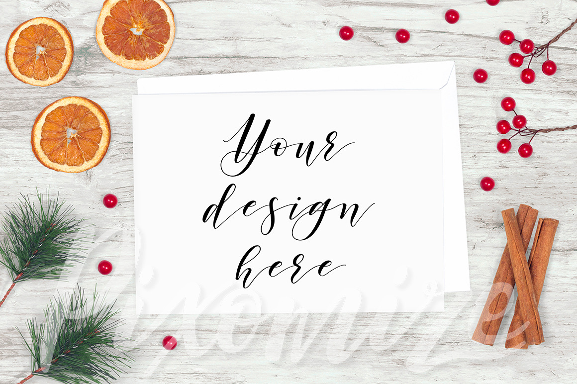 Rustic Christmas Card Mockup, a Print Template by Pixomize