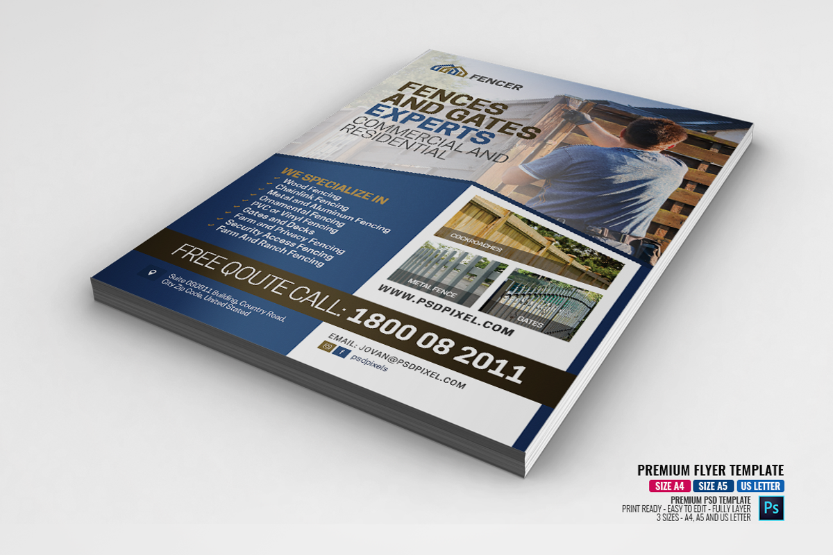 Fencing Company Promotional Flyer, a Flyer Template by PSDPixel