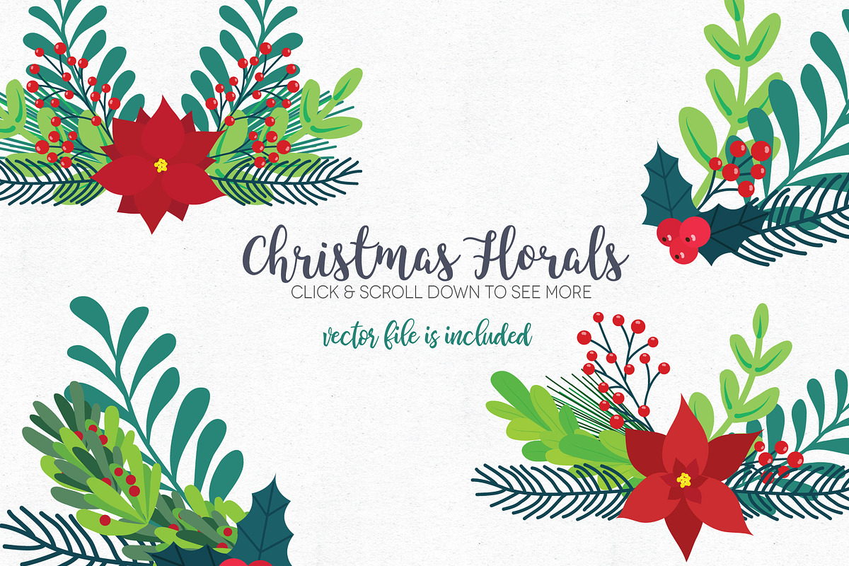 Christmas Floral Clipart, an Illustration by Peachycottoncandy