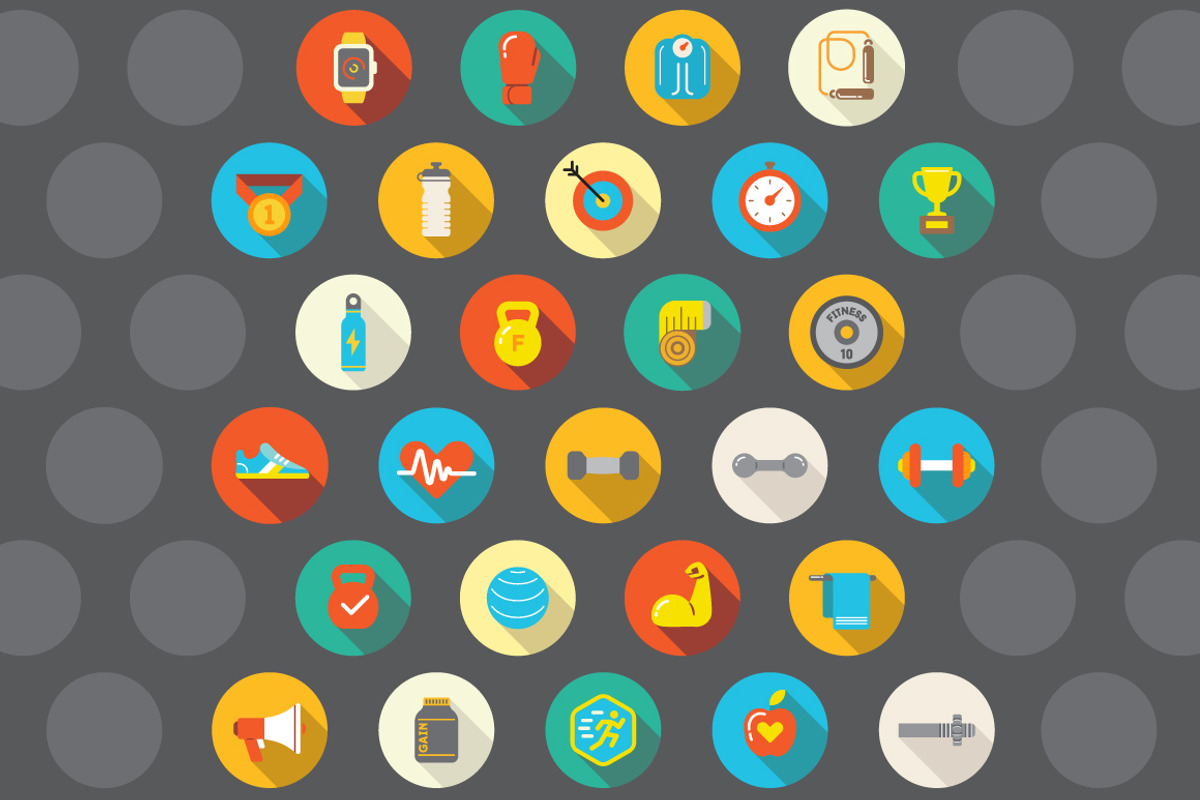 Awesome 27 Flat Vector Fitness Icons, an Outline Icon by Ckybe's Corner