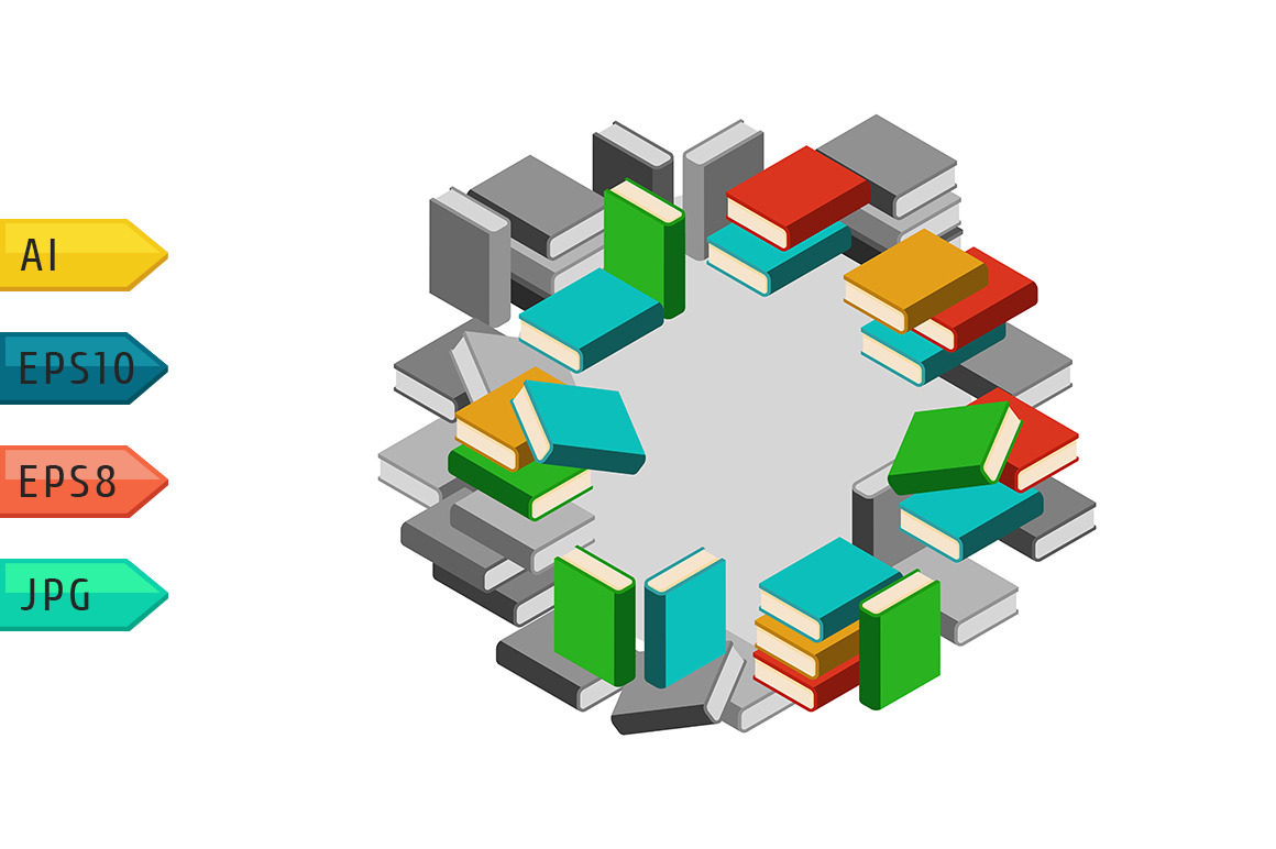 Set of stacks of books in circle, an Education Illustration by julia ...