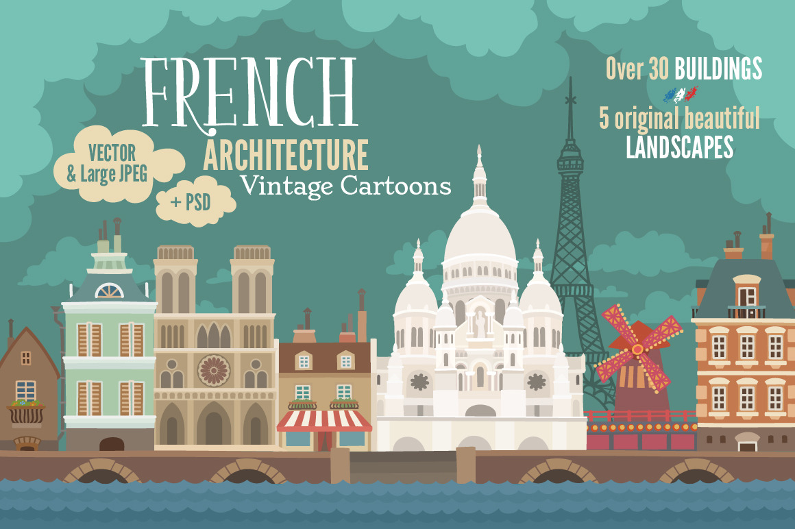 French Architecture Vintage Cartoons, an Illustration by Adiemus