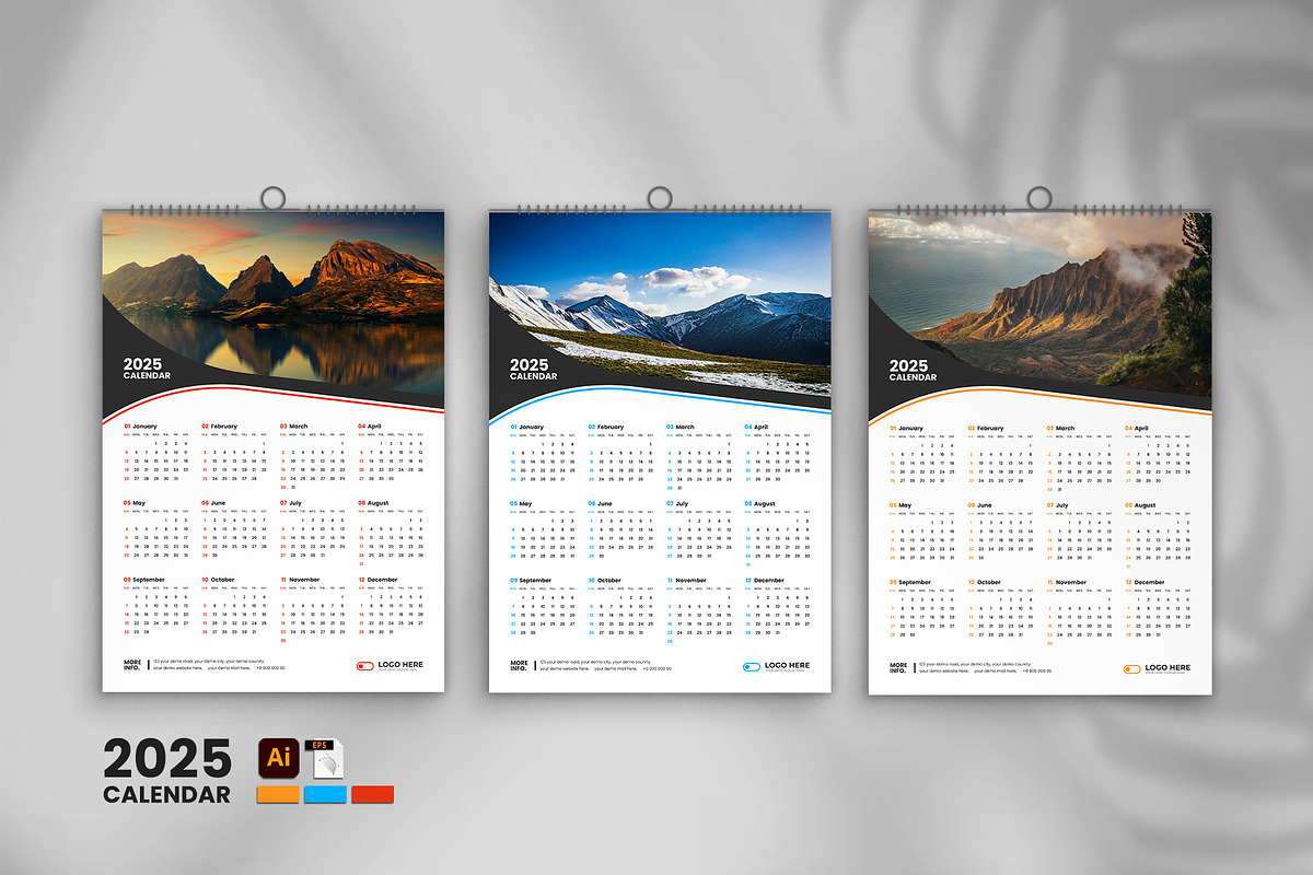 2025 one page calendar design, a Stationery Template by Tanmoy Topu
